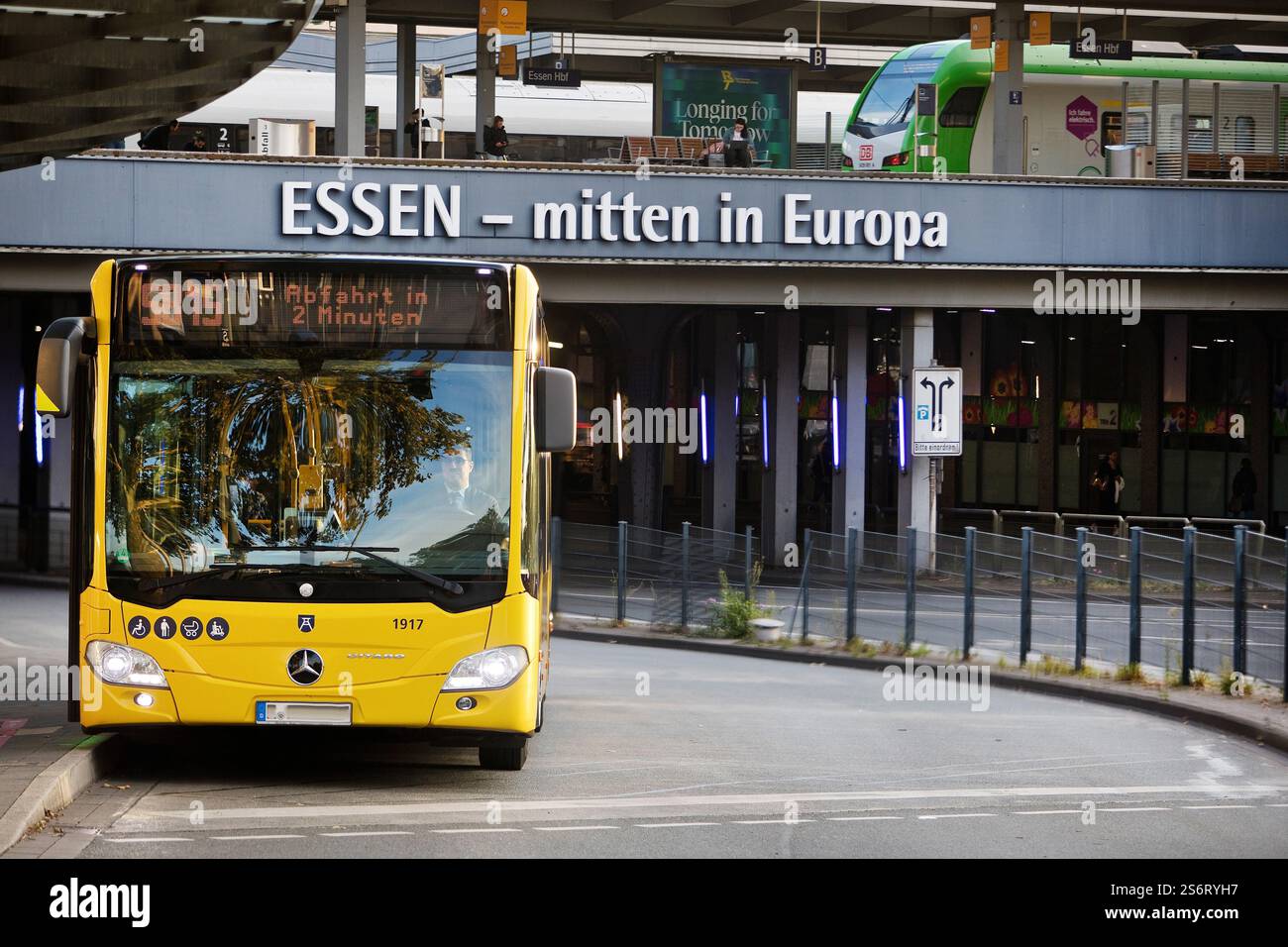bus and local train at the main railway station, Germany, North Rhine ...
