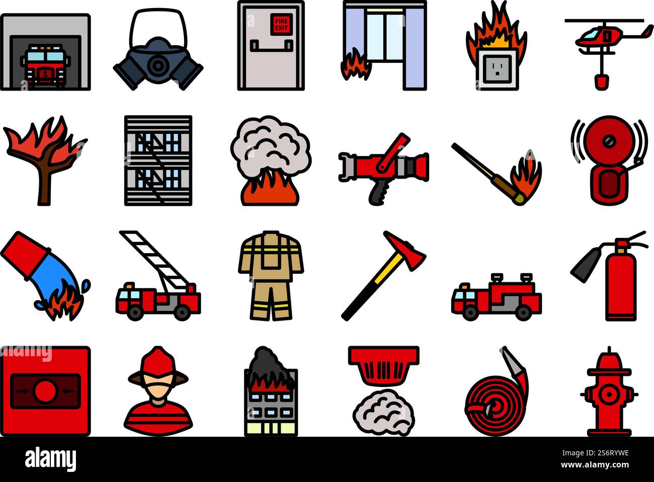 Fire Icon Set. Editable Bold Outline With Color Fill Design. Vector ...