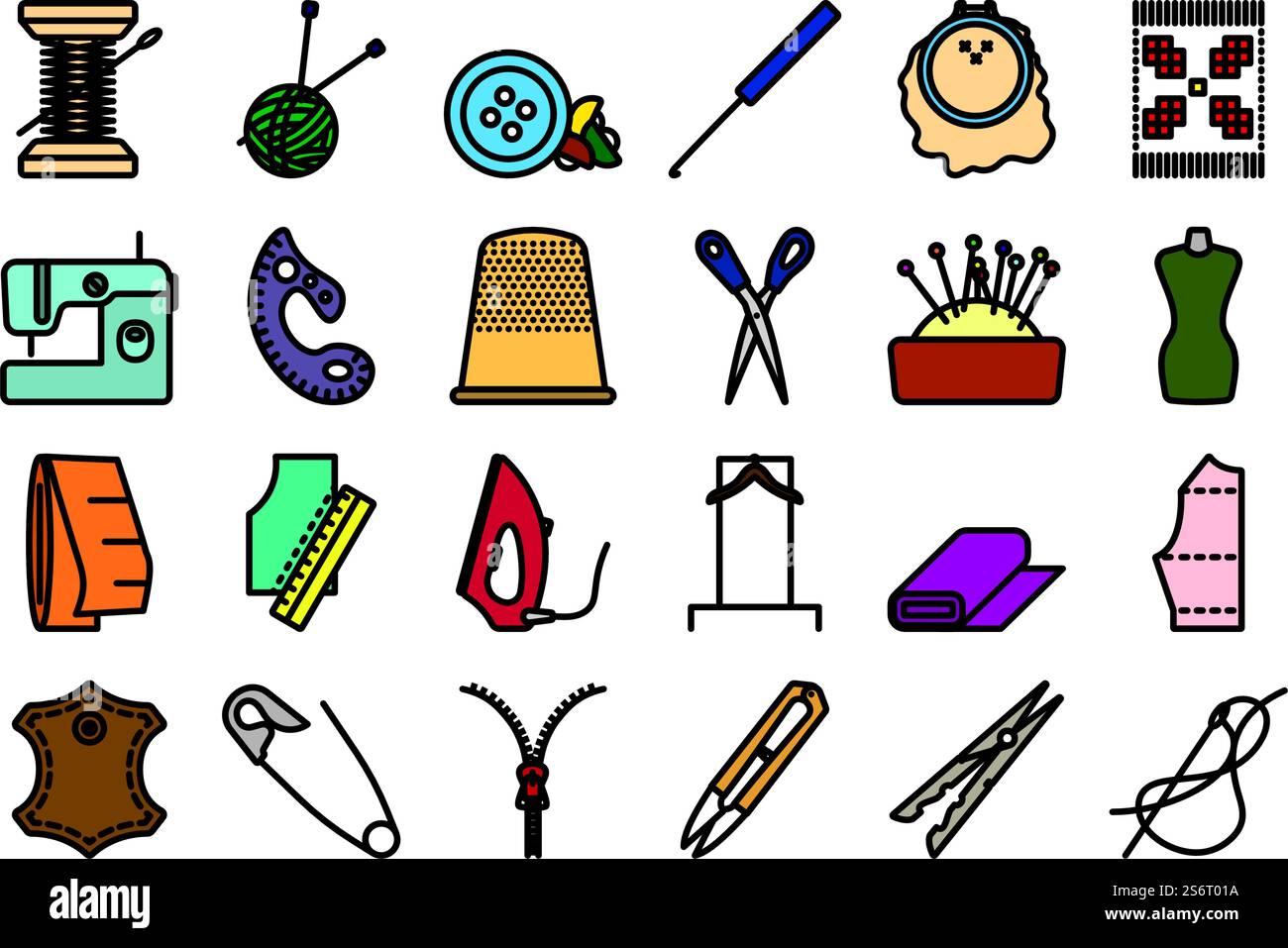 Sewing Icon Set. Editable Bold Outline With Color Fill Design. Vector ...