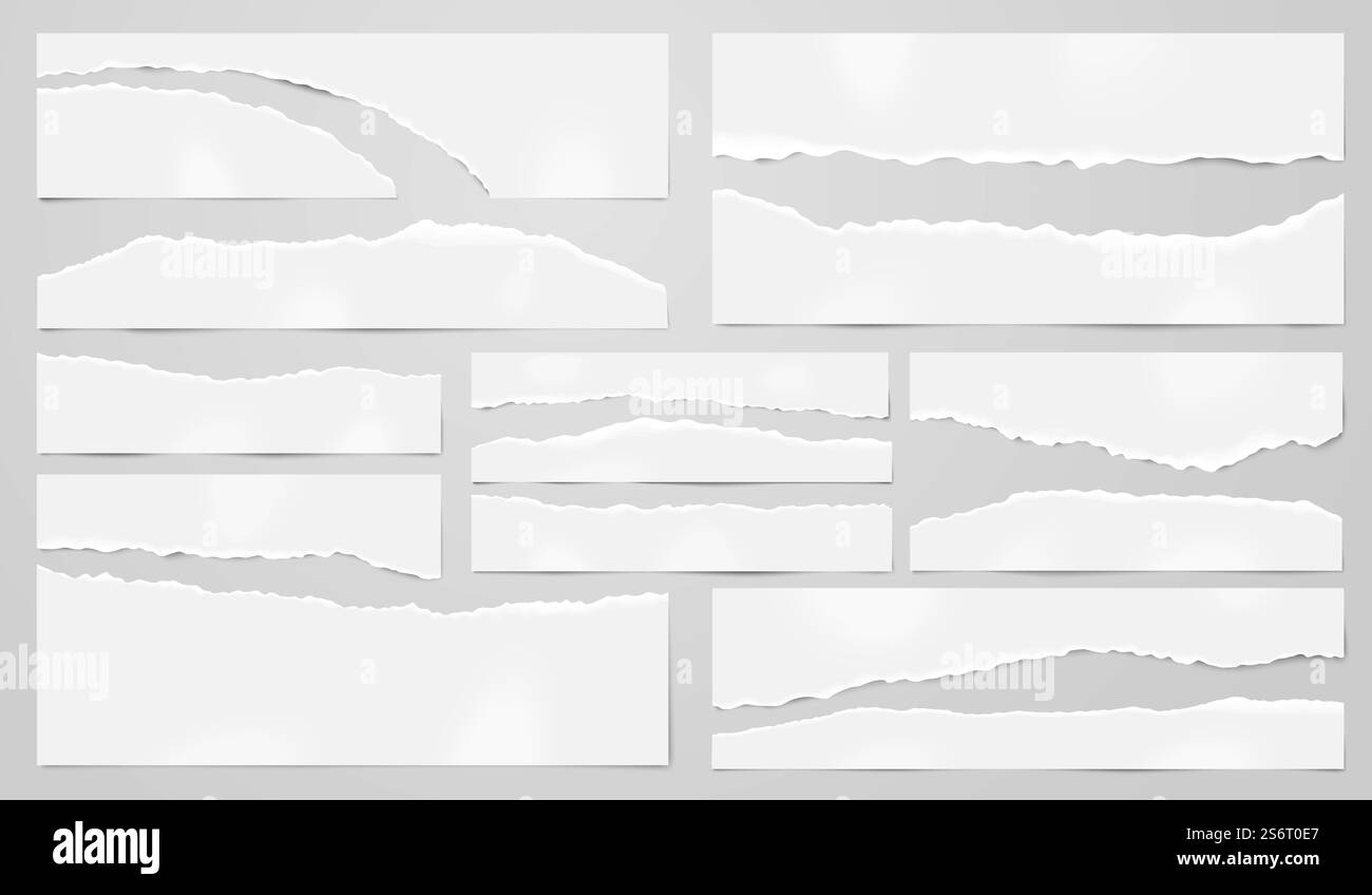 Torn paper sheets. Rip papers, ripped note blank piece. Notebook strip ...