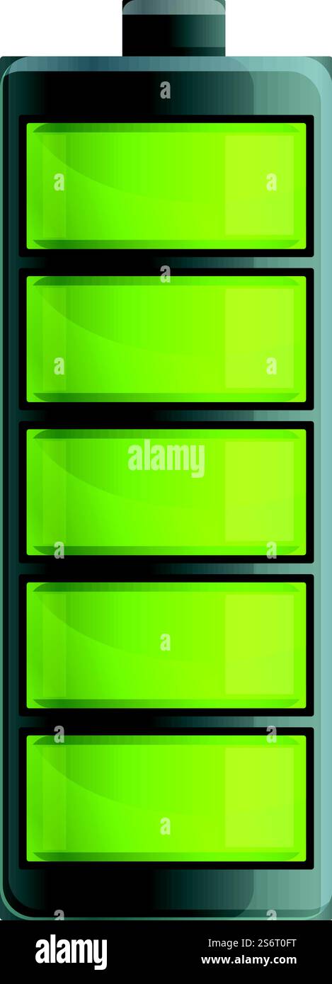 Battery level energy icon cartoon vector. Full charge. Mobile low ...