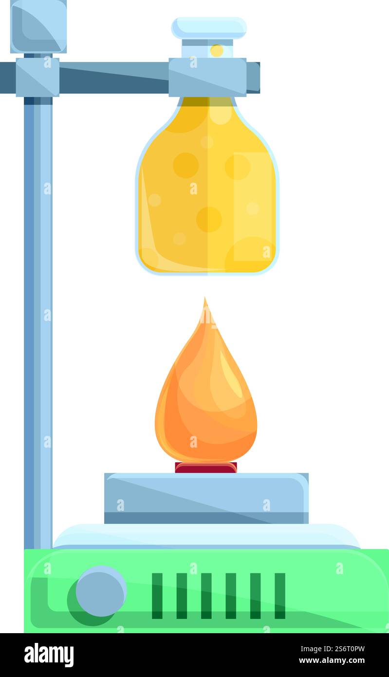 Burning lab flask icon cartoon vector. Laboratory research. Science ...