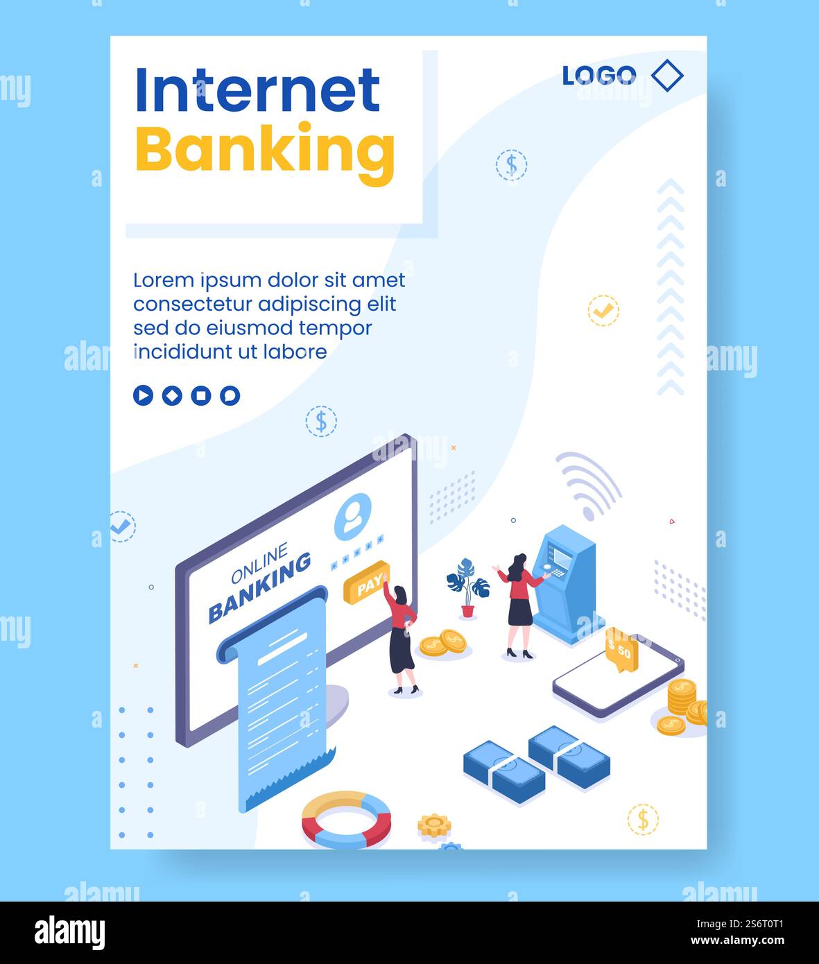 Online E-Banking App, Wallet or Bank Credit Card Poster Template Flat ...