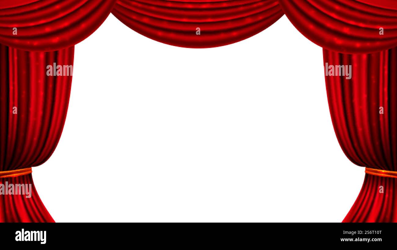 Red curtain. Theater cinema curtains shine elements. Isolated fabric ...