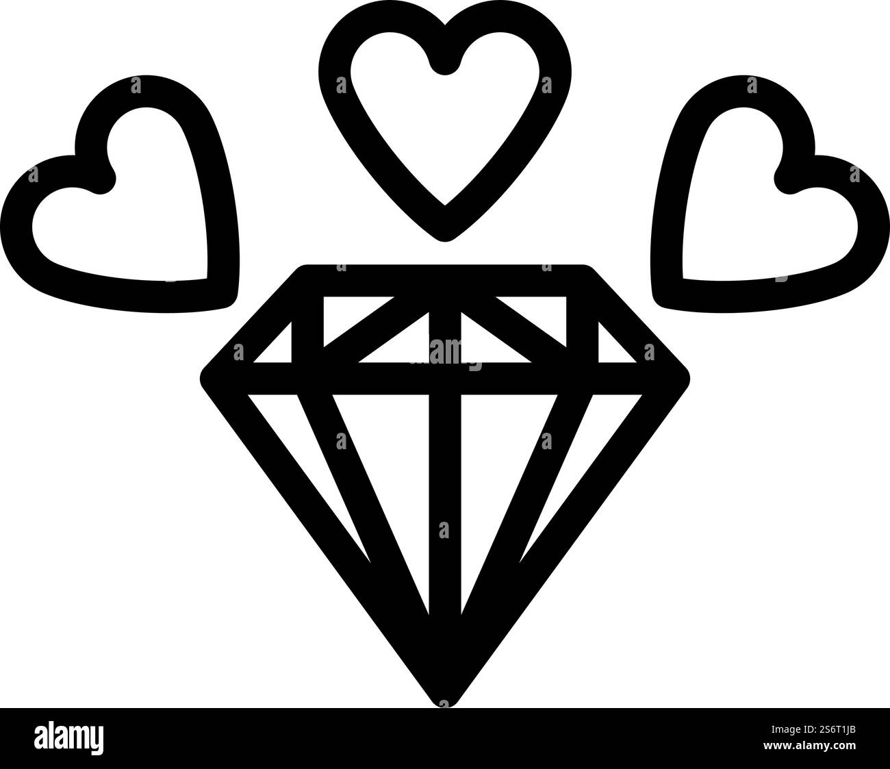 Diamond With Hearts Icon. Bold outline design with editable stroke ...