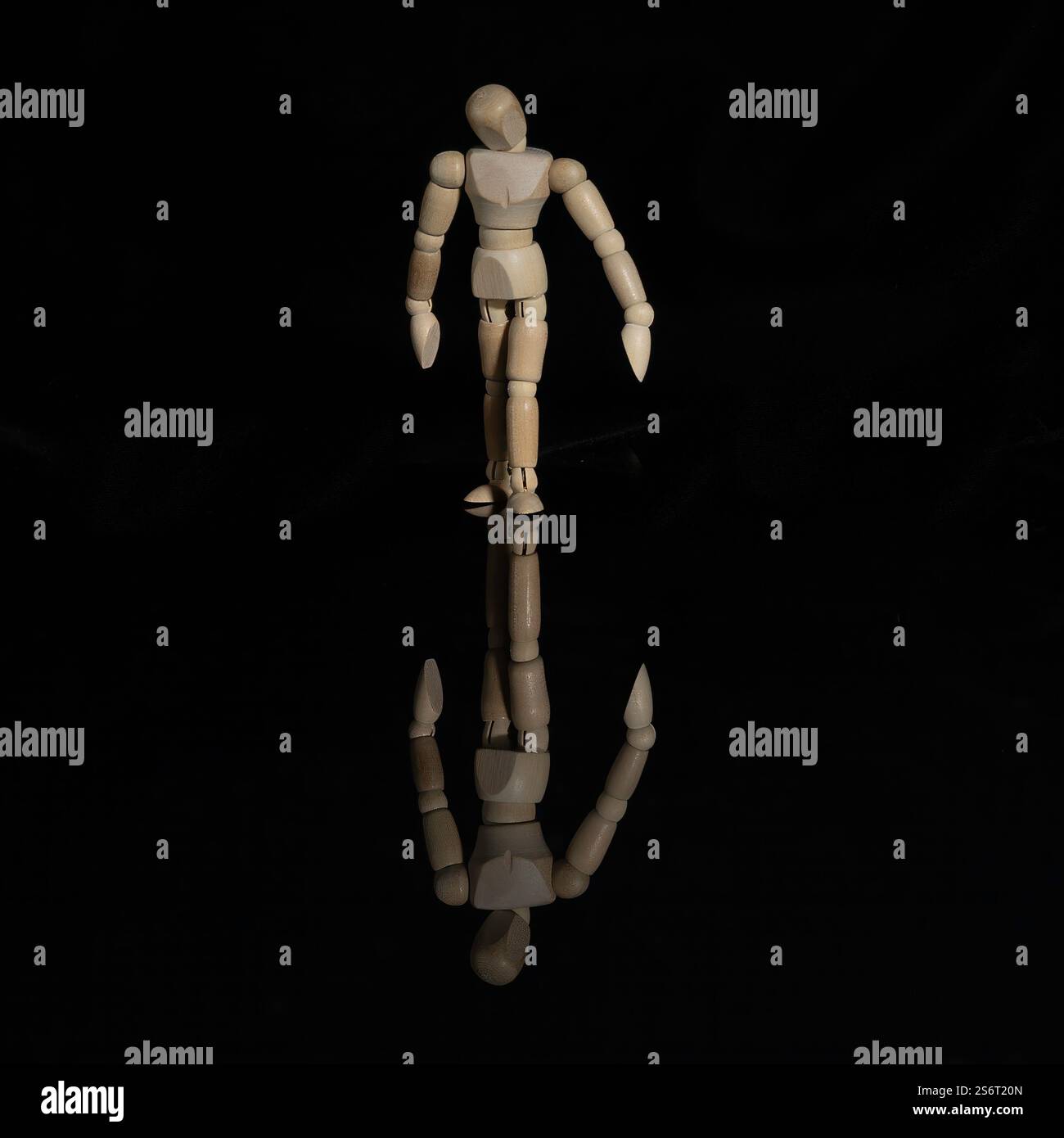 Wooden Man Walking with Reflection Stock Photo - Alamy