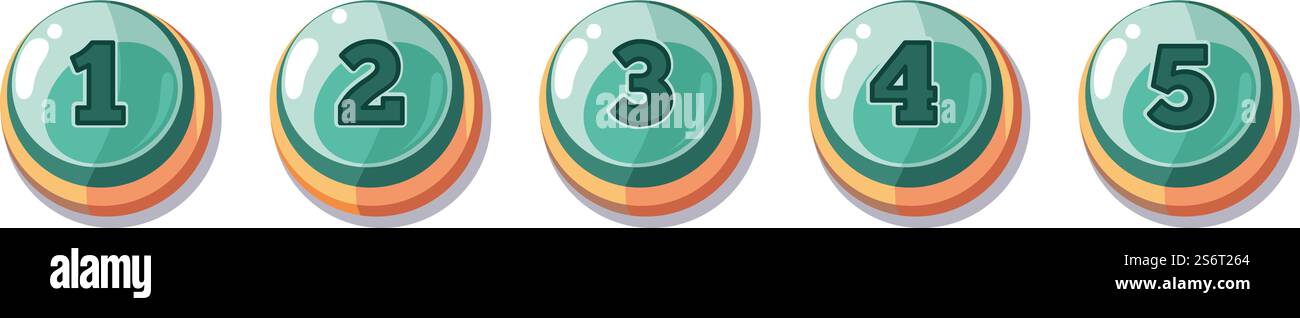 Cartoon number buttons. Glossy gaming button, numbering from one to ...