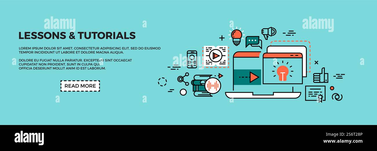 Online training web banner. Remote education, tutorials and courses app ...