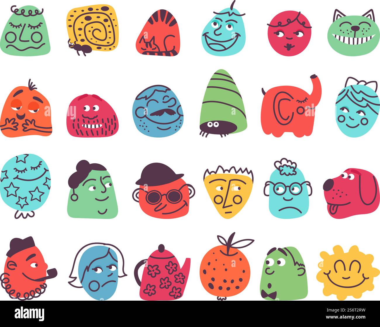 Abstract emotional faces. Friend face avatars, negative happy ...