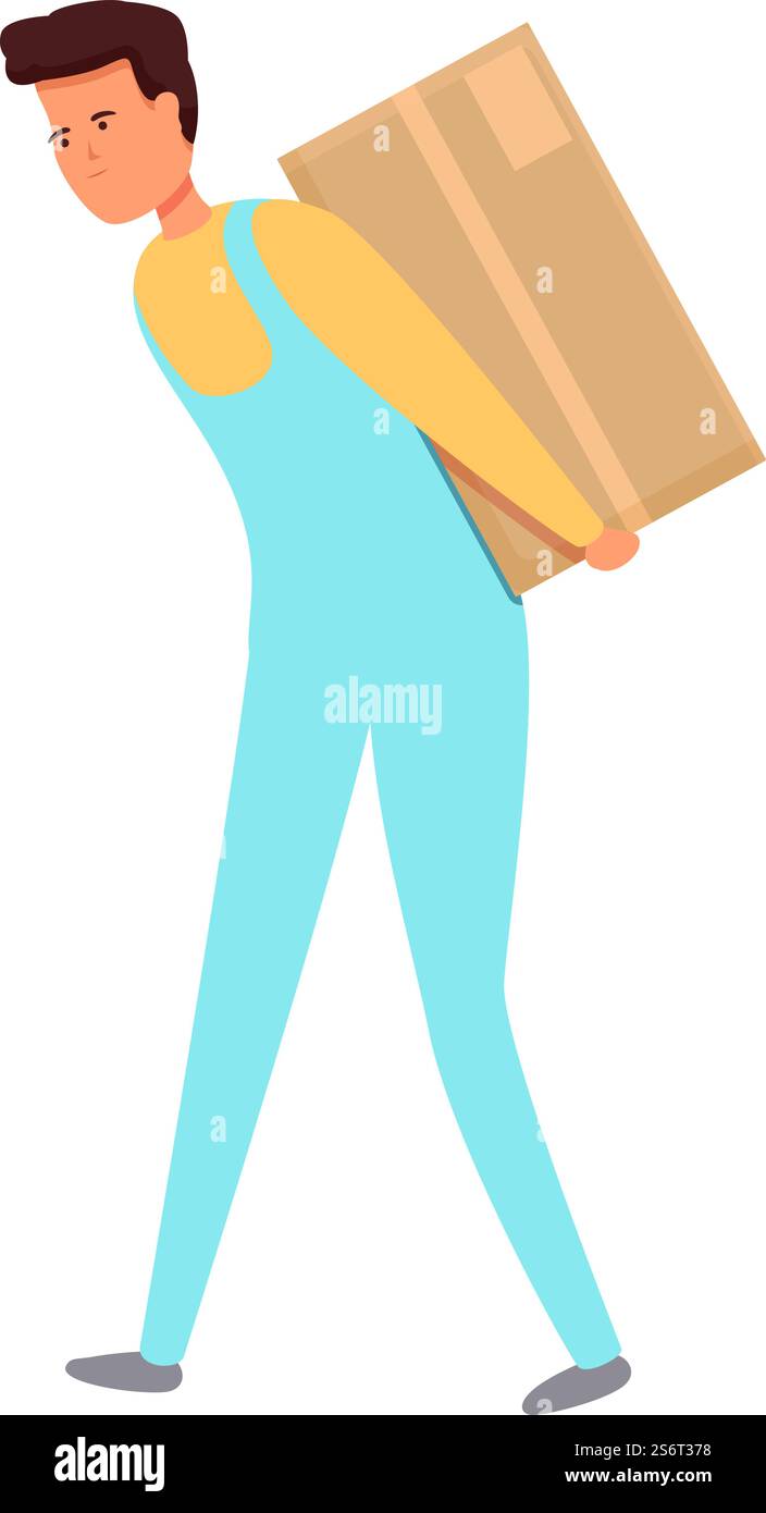 Man relocation box icon cartoon vector. House move. Service cargo. Man ...