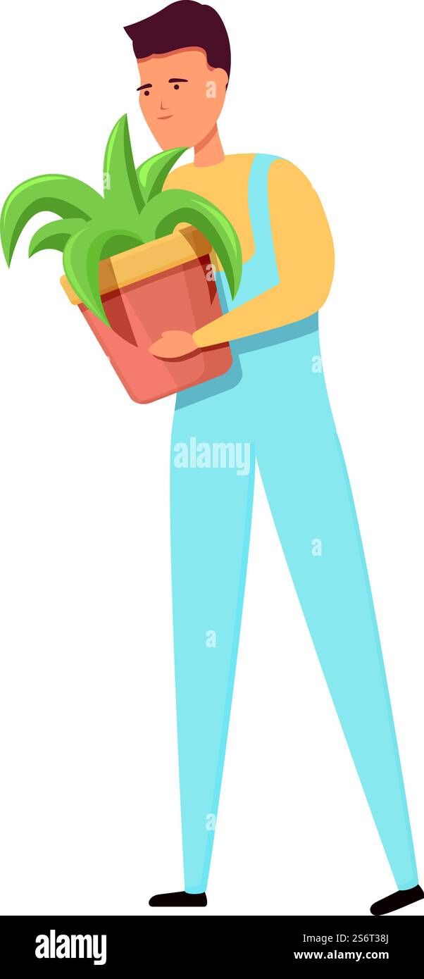 Plant pot relocation icon cartoon vector. House move. People storage ...
