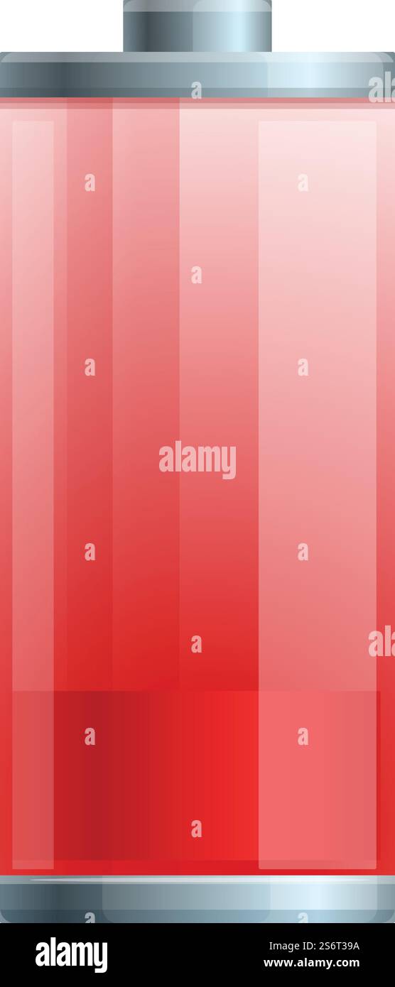 Red battery icon cartoon vector. Full energy. Low empty. Red battery ...