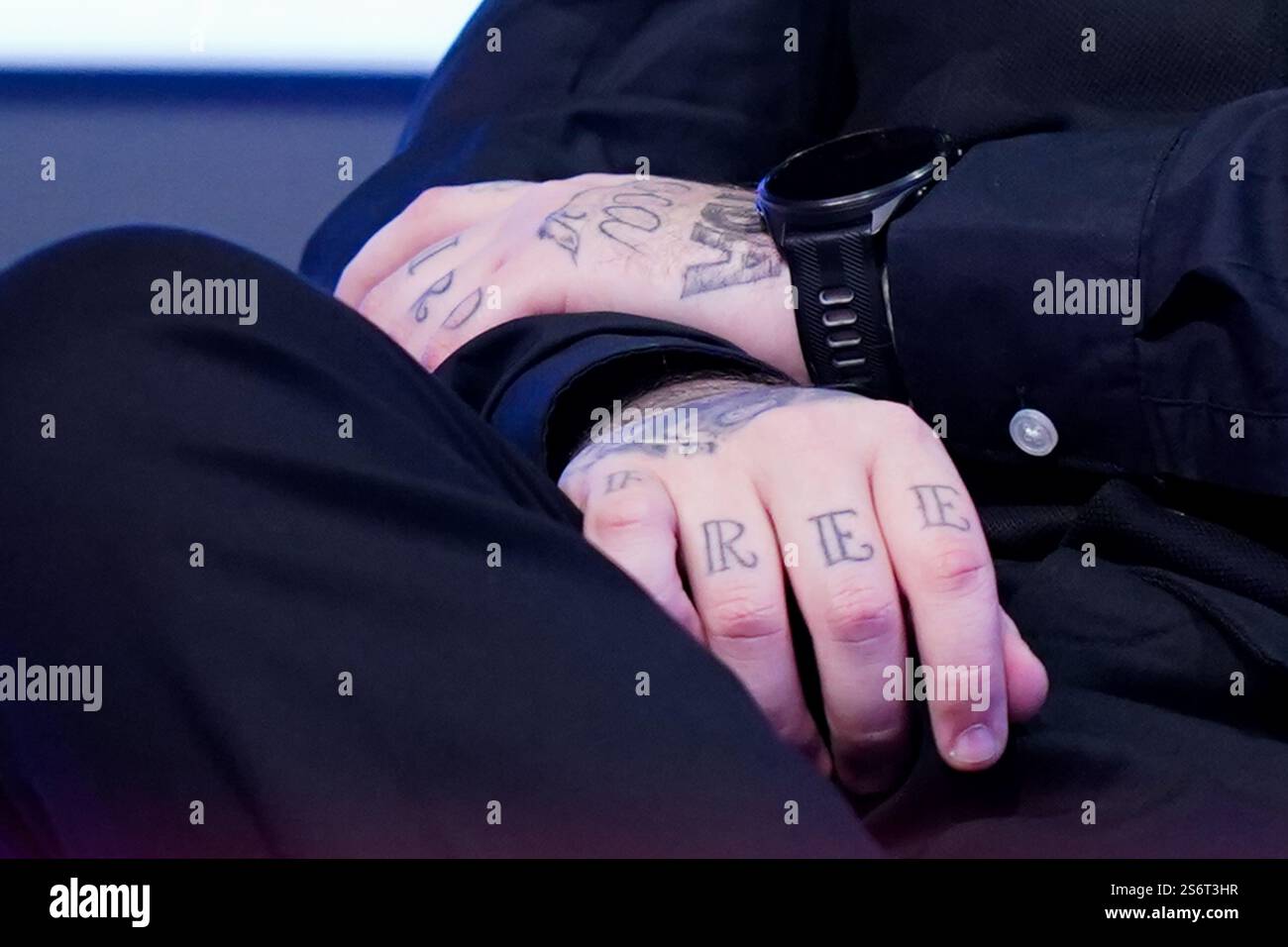 London, UK. 17th Jan, 2025. Luca Brecel's hand tattoos during The ...