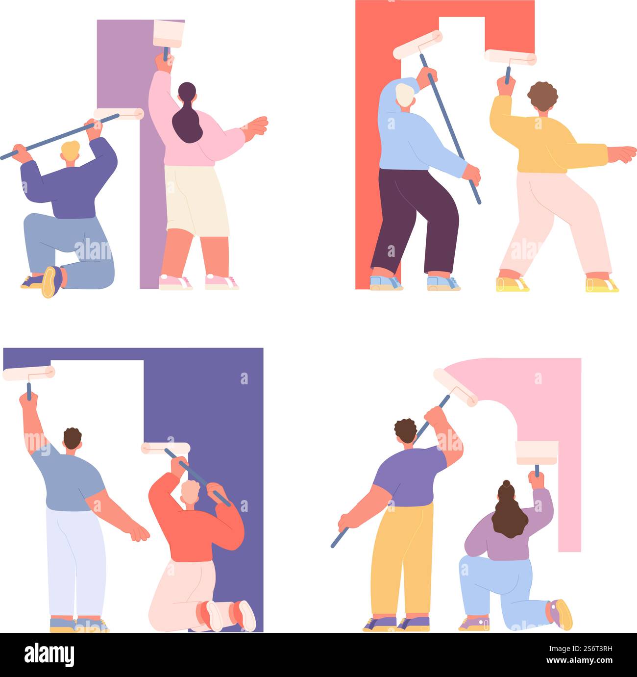 House wall painting. Couple renovation home, man woman paint with ...