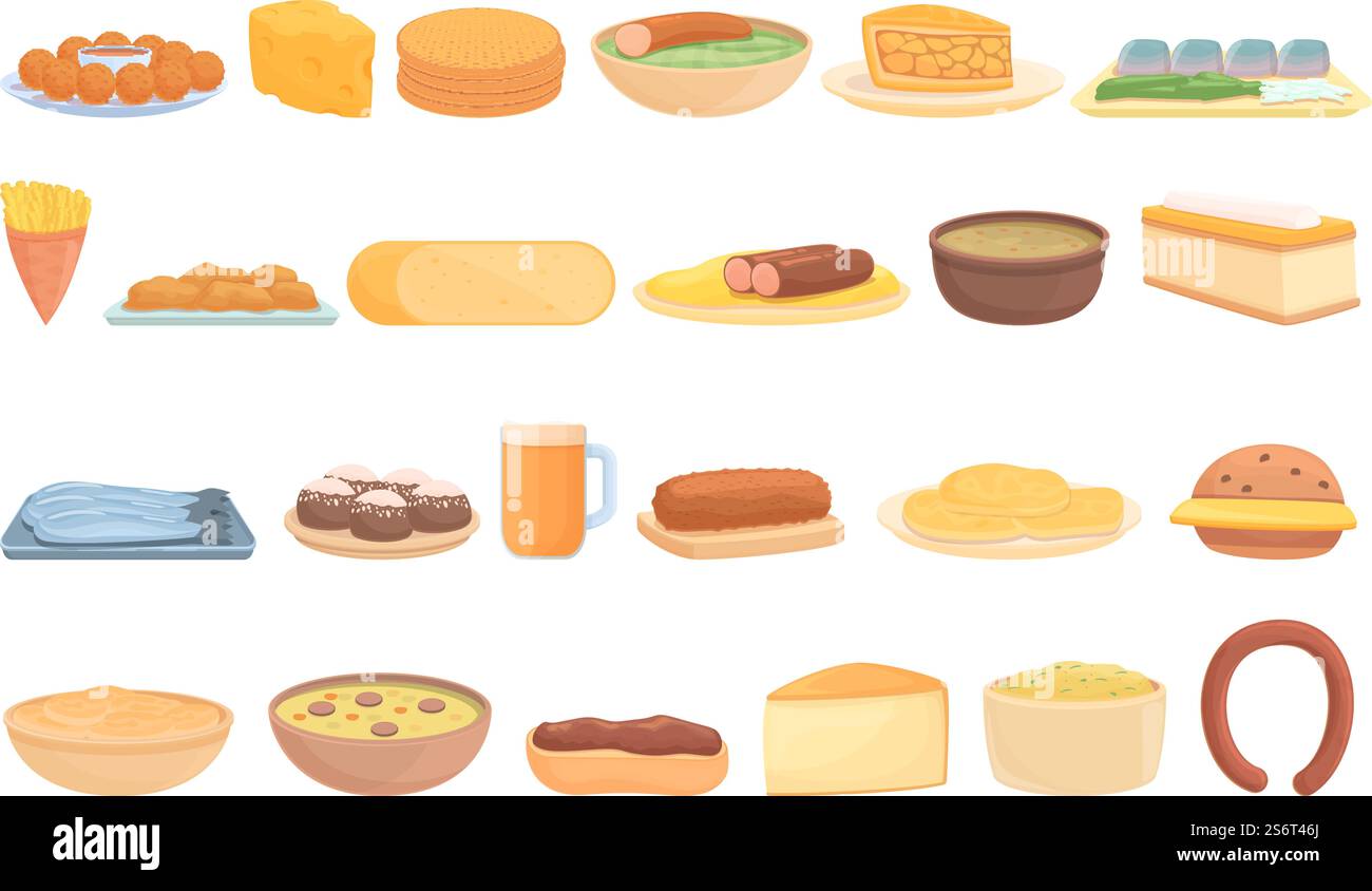 Dutch cuisine icons set cartoon vector. Cheese dairy. Emmental gourmet ...