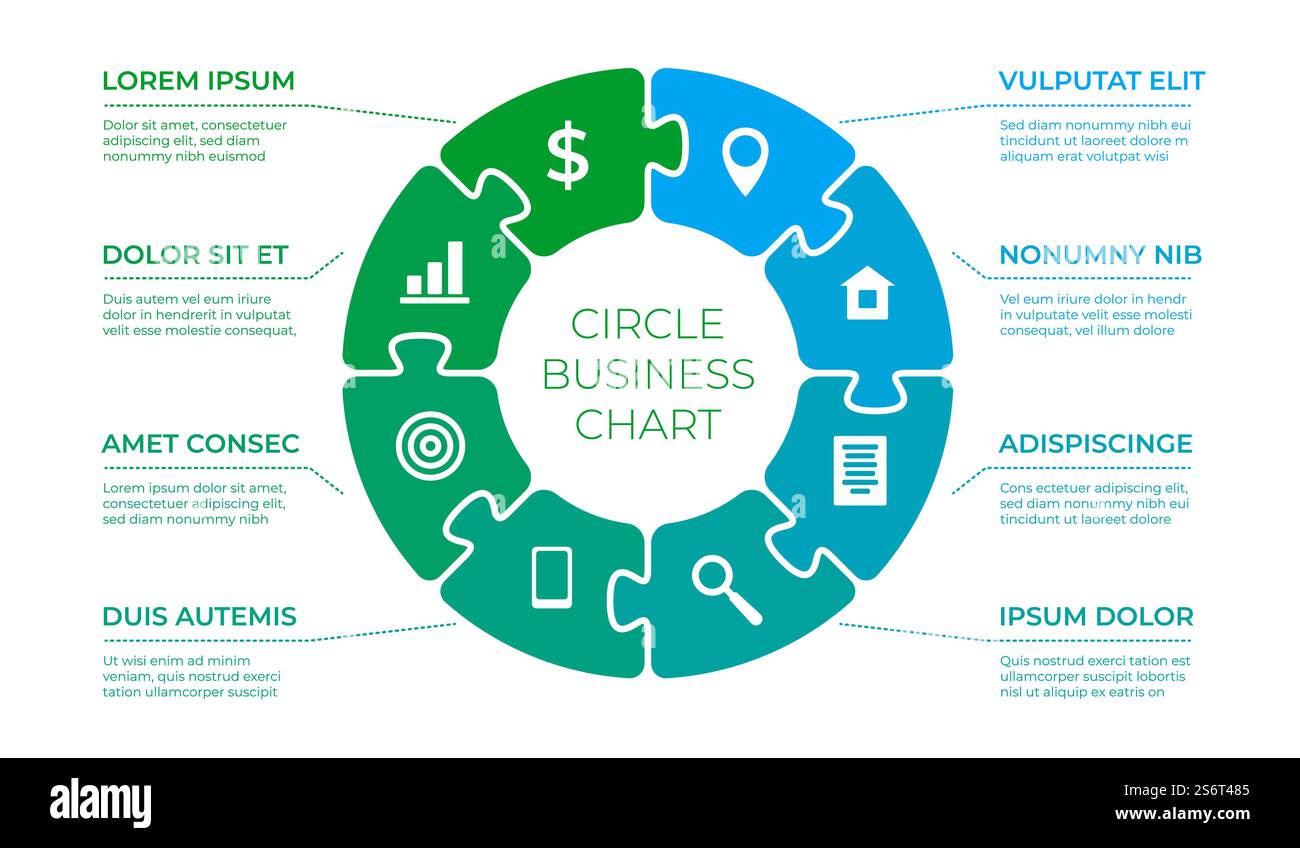 Puzzle circle infographics. Puzzles piece in round diagram, step by ...