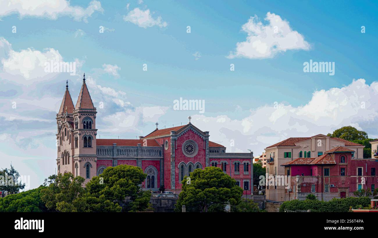 A Rose Colored Church in Messina Italy Stock Photo - Alamy