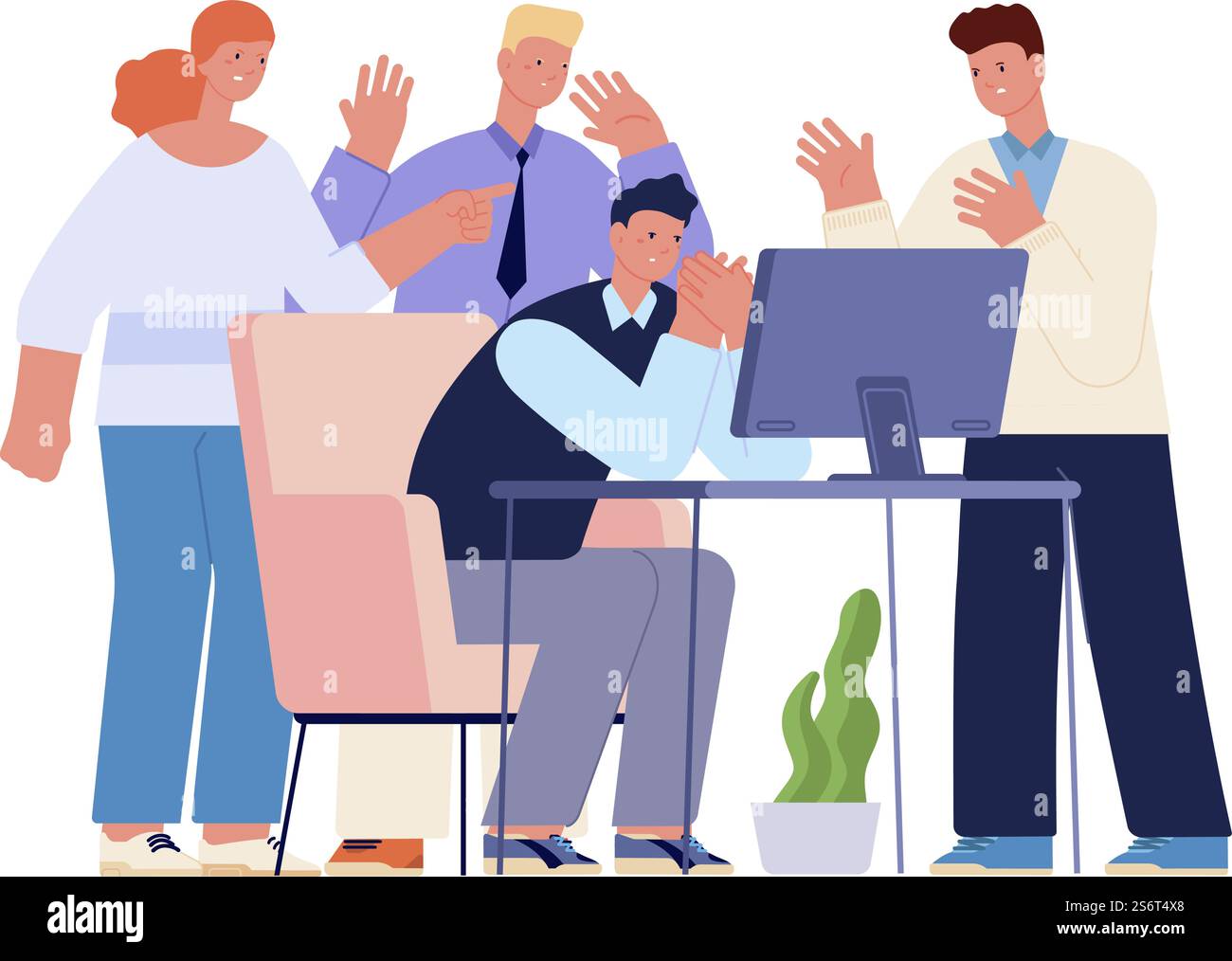 Tired office man. Stress, negative emotional colleagues. Deadline or ...