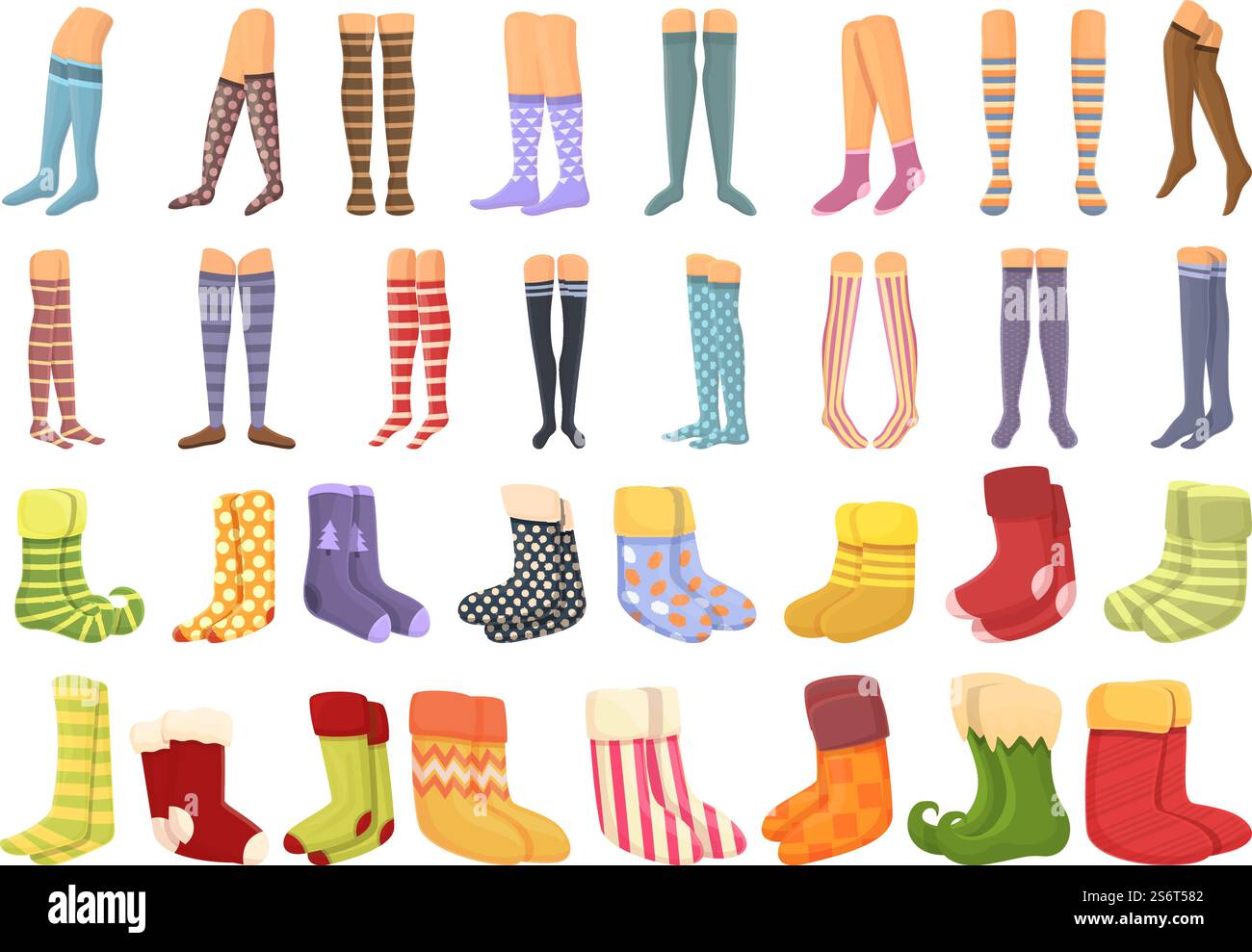 Stockings icons set cartoon vector. Xmas sock. Leg care. Stockings ...