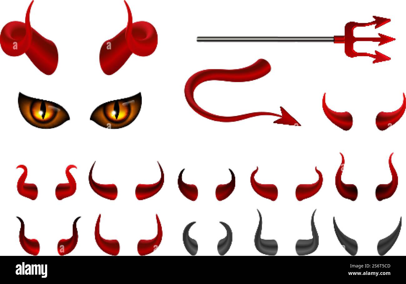 Red devil horn. Satanic horns face with yellow eyes, isolated hell ...