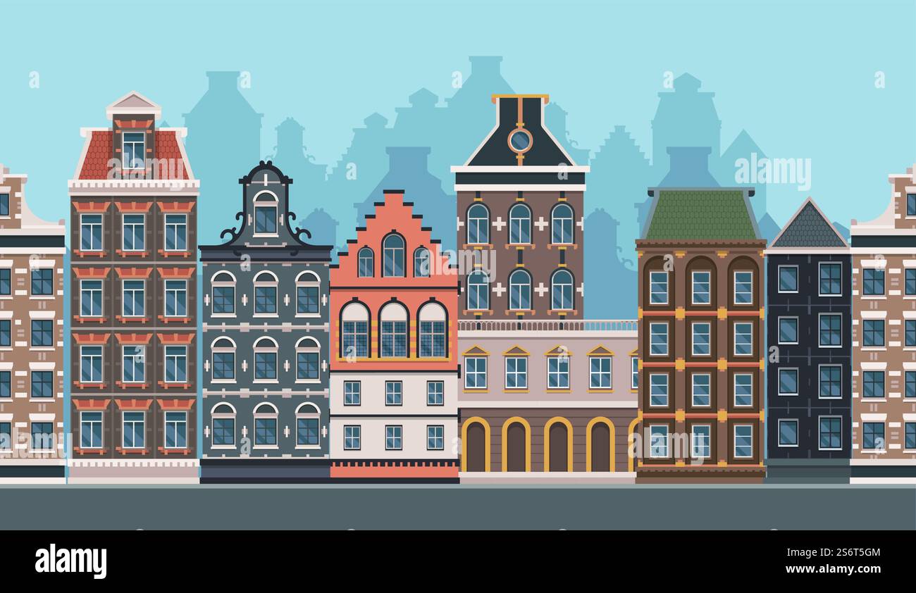 Old town background. Seamless urban landscape with vintage european ...