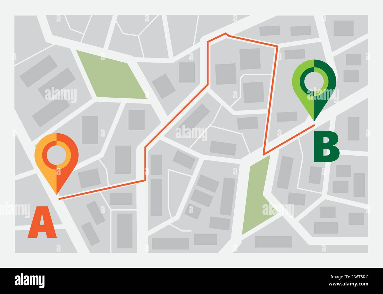 Navigator for road. Ui template Route with points pin map top view ...