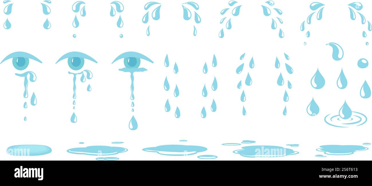 Tears drops. Water drop, crying eyes. Emotional expression eye with ...