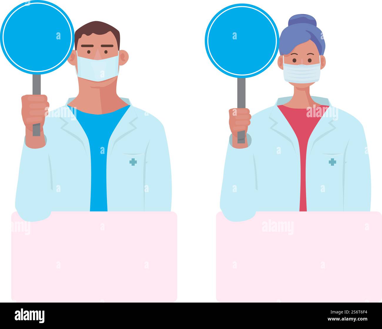 Doctors with plates and empty banners. Medical staff attention, doctor ...
