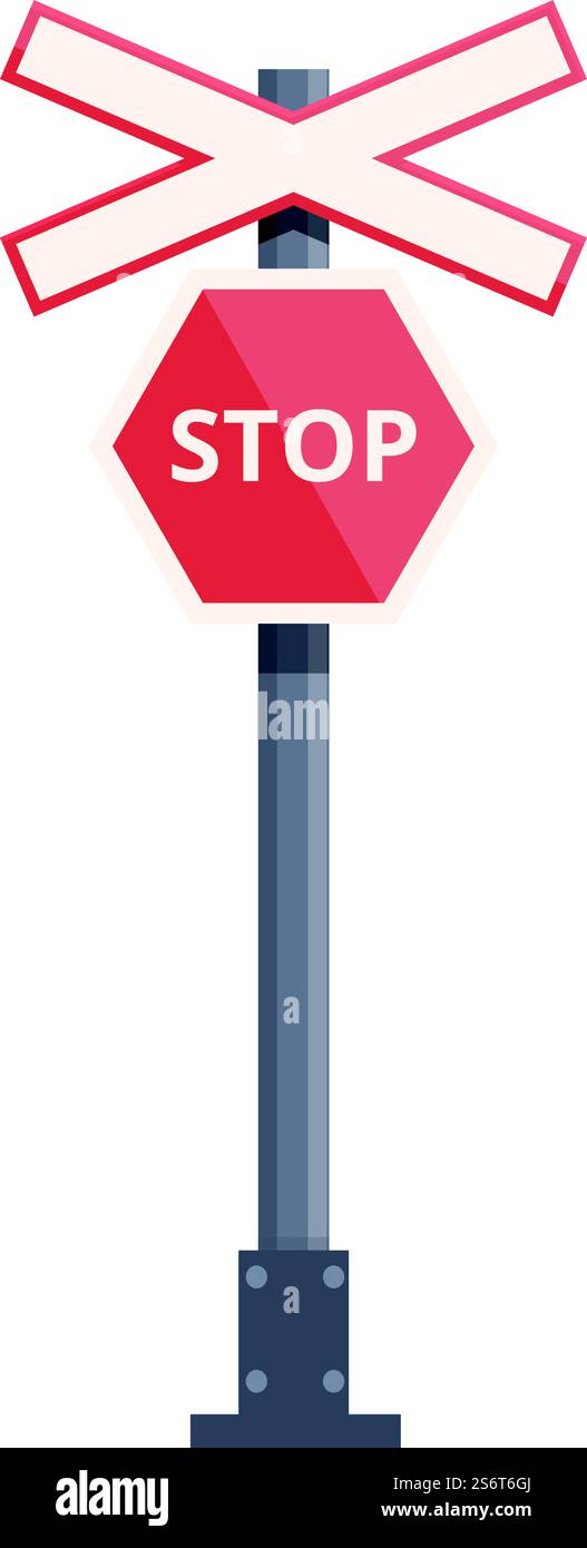 Stop sign railway icon cartoon vector. Train road. Signal traffic. Stop ...