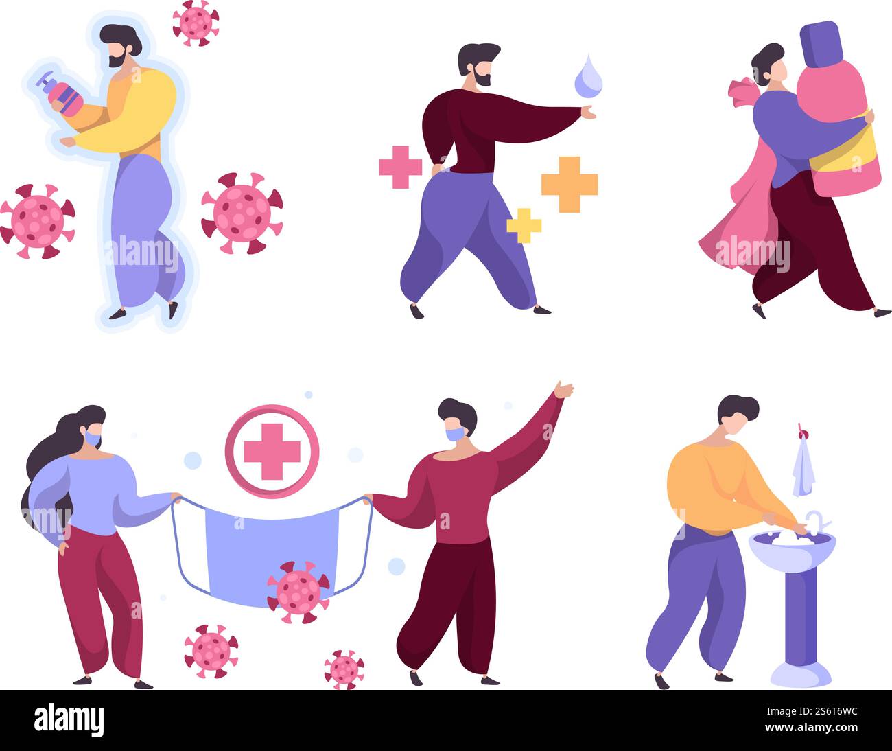 Hygiene characters. Washing hand with soap cleaning and self sanitizing ...