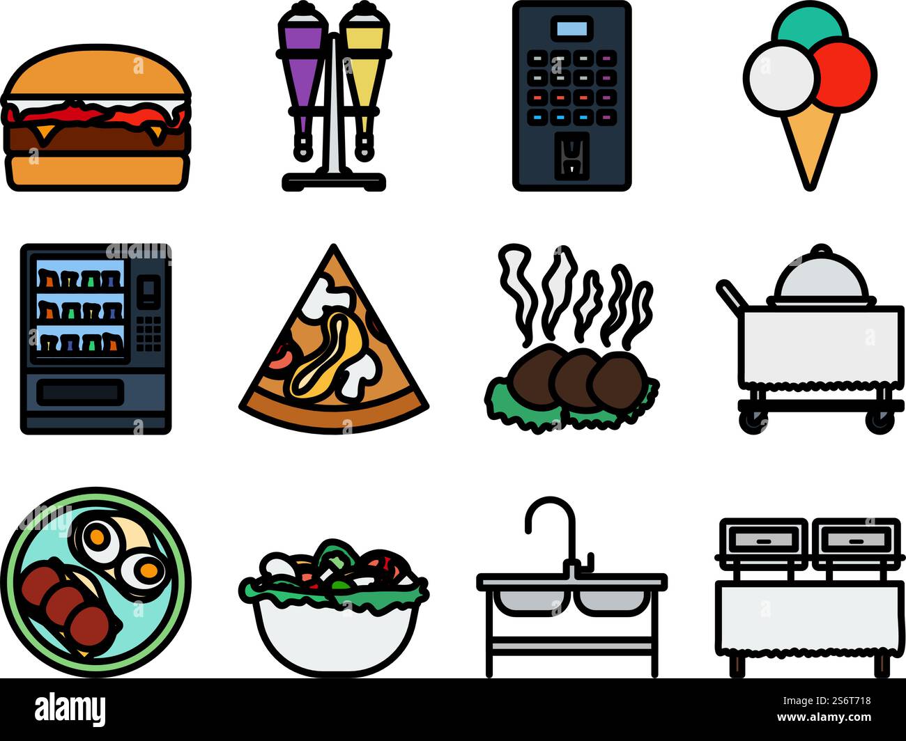 Restaurant Icon Set. Editable Bold Outline With Color Fill Design ...