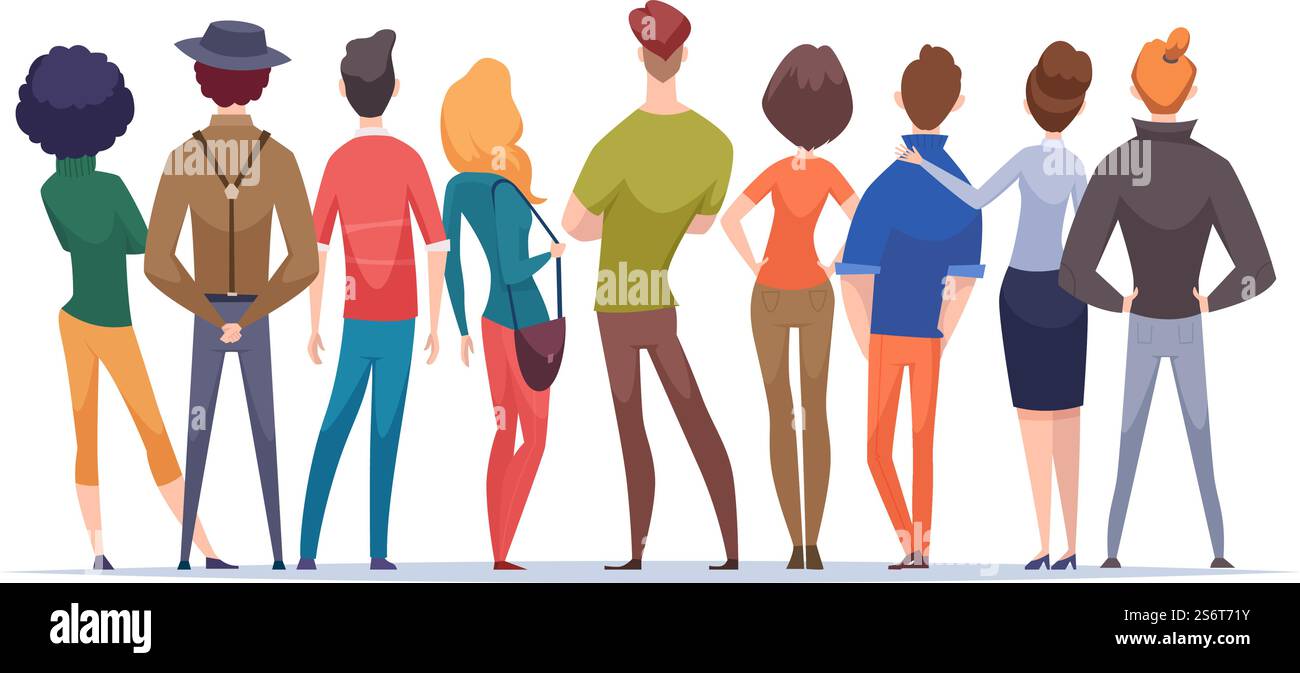 Group people back view. Teenagers standing crowd persons with ...