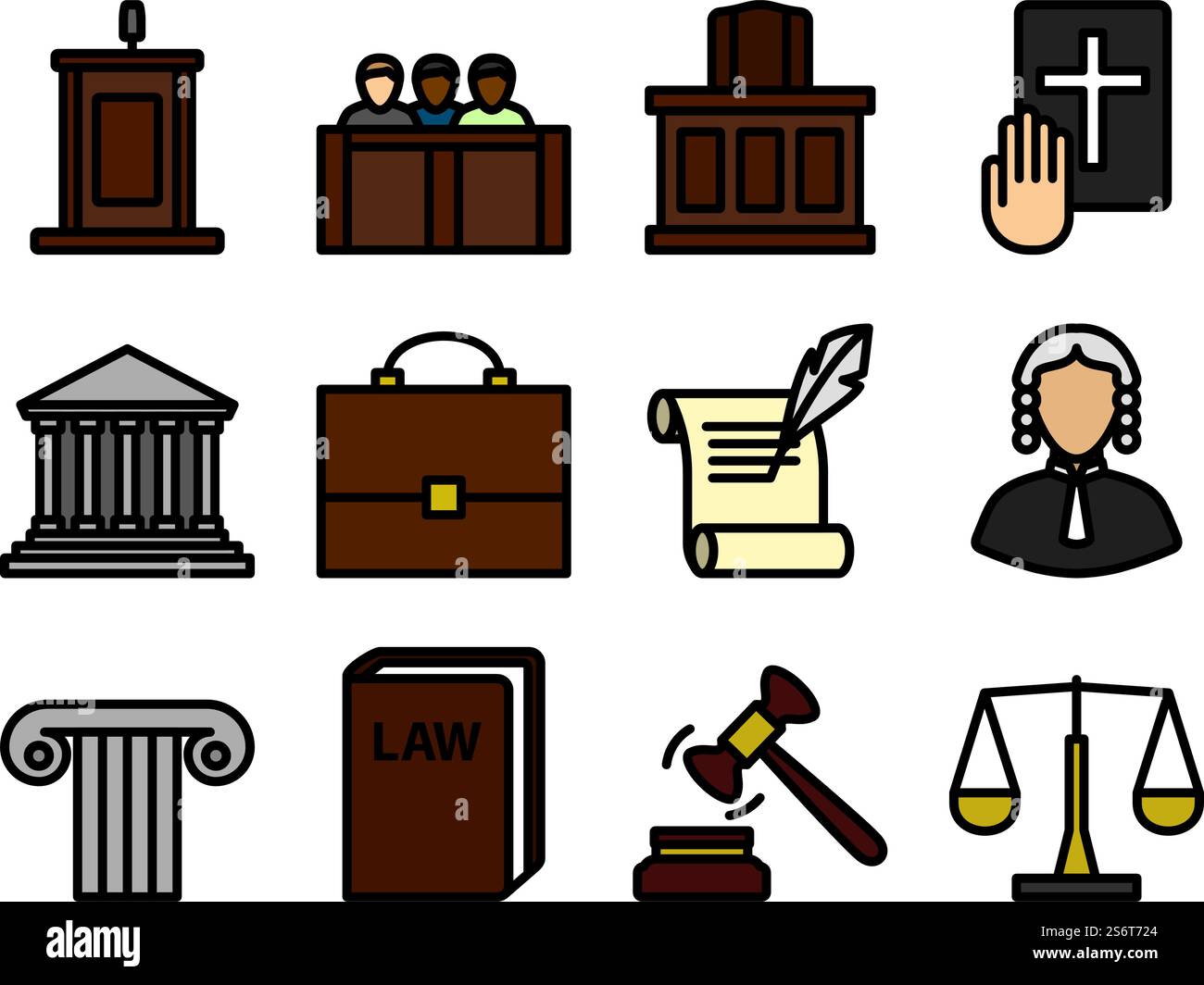 Lawyer Icon Set. Editable Bold Outline With Color Fill Design. Vector ...