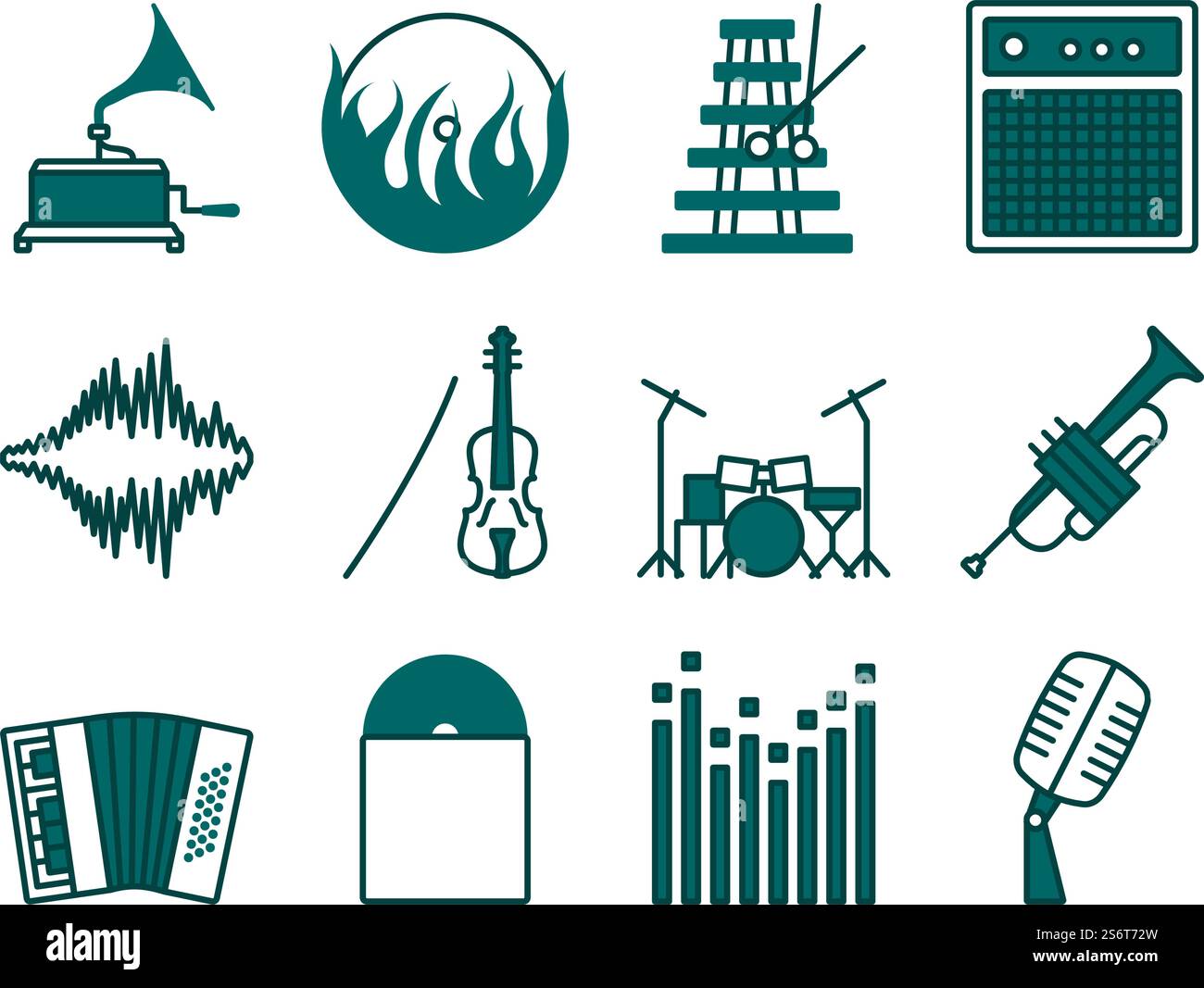 Music Icon Set. Editable Bold Outline With Color Fill Design. Vector ...