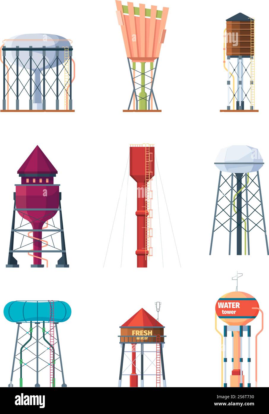 Water towers. High industry tank containers for safe water big reserve ...