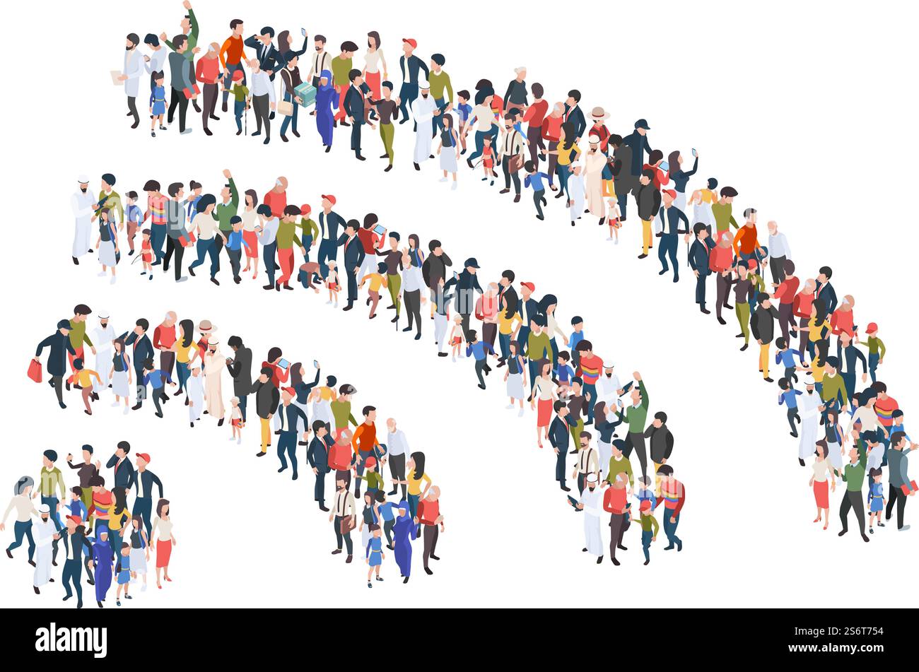 Wifi crowd symbol. Concept illustrations group of people standing in ...