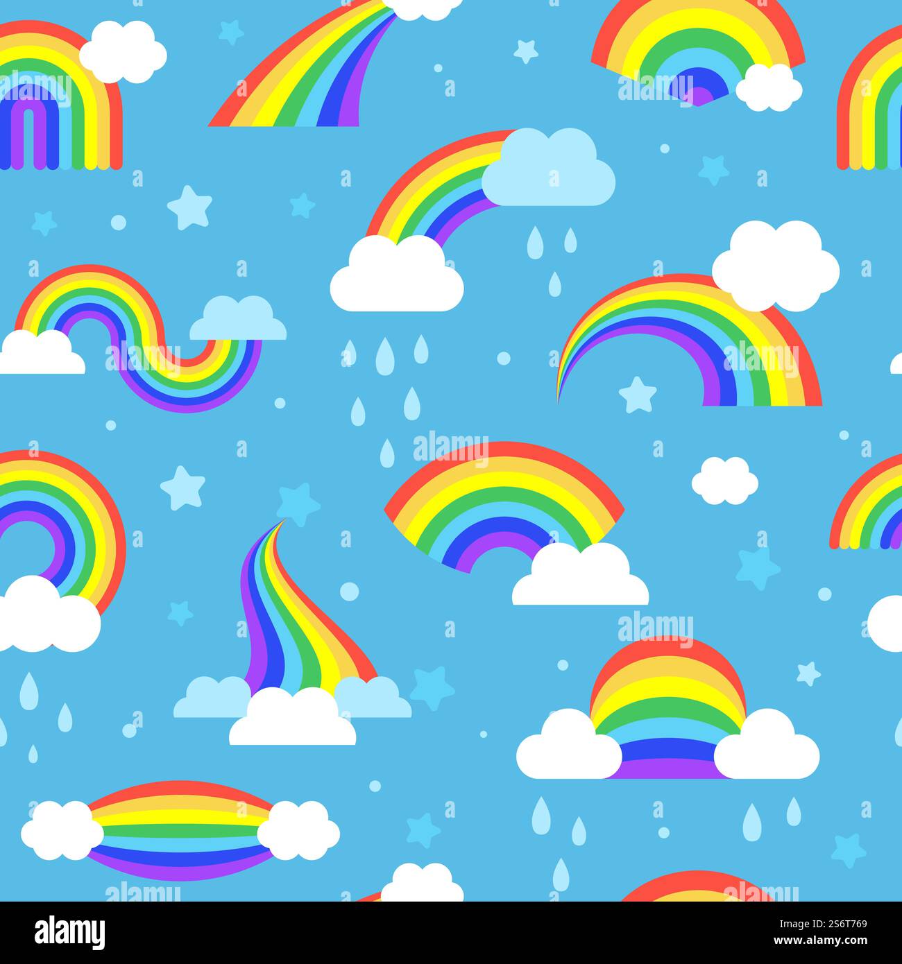 Rainbow pattern. Colored textile designs with weather rainbows in ...