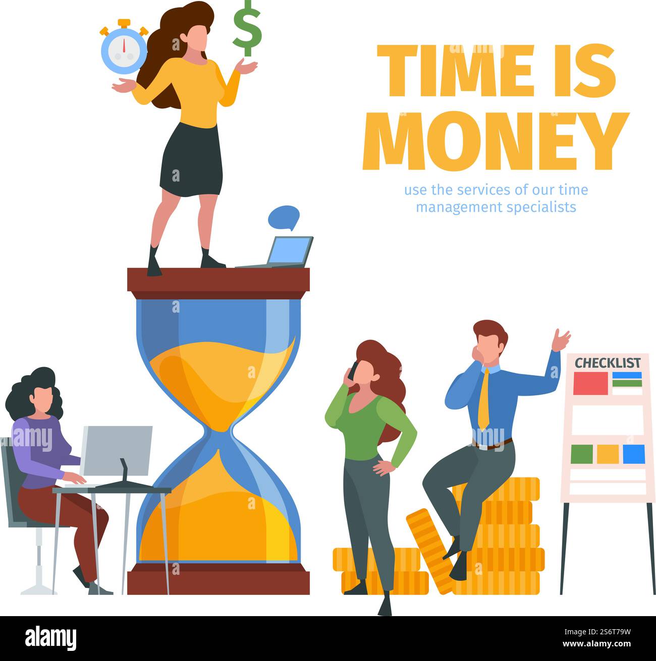 Successful checklist landing. Business people with task project plan ...