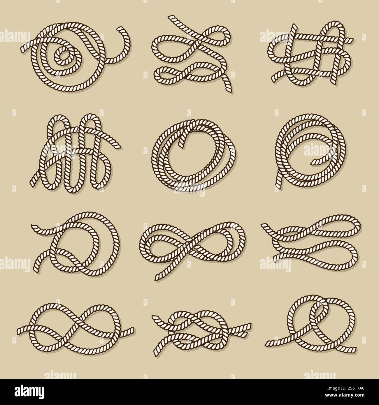 Rope shape. Abstract twisted cable or textile knots parts nautical ...