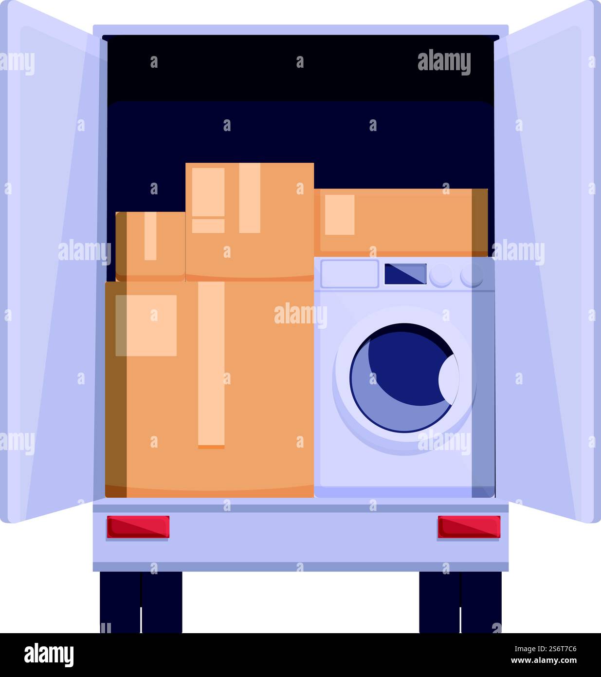 Full truck relocation icon cartoon vector. House move. Box service ...