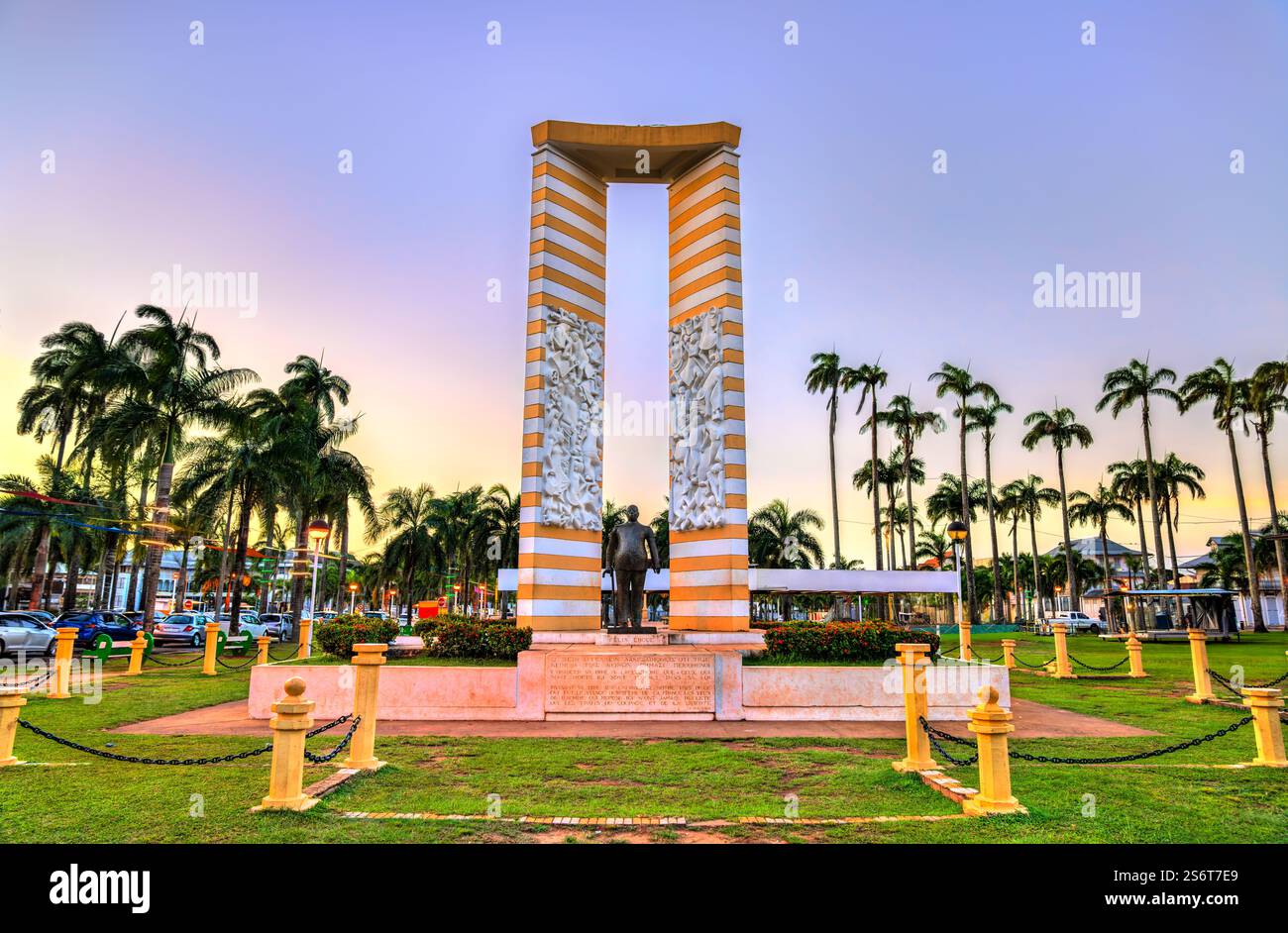 Statue of Felix Eboue on Place des Palmistes Square in Cayenne, French ...
