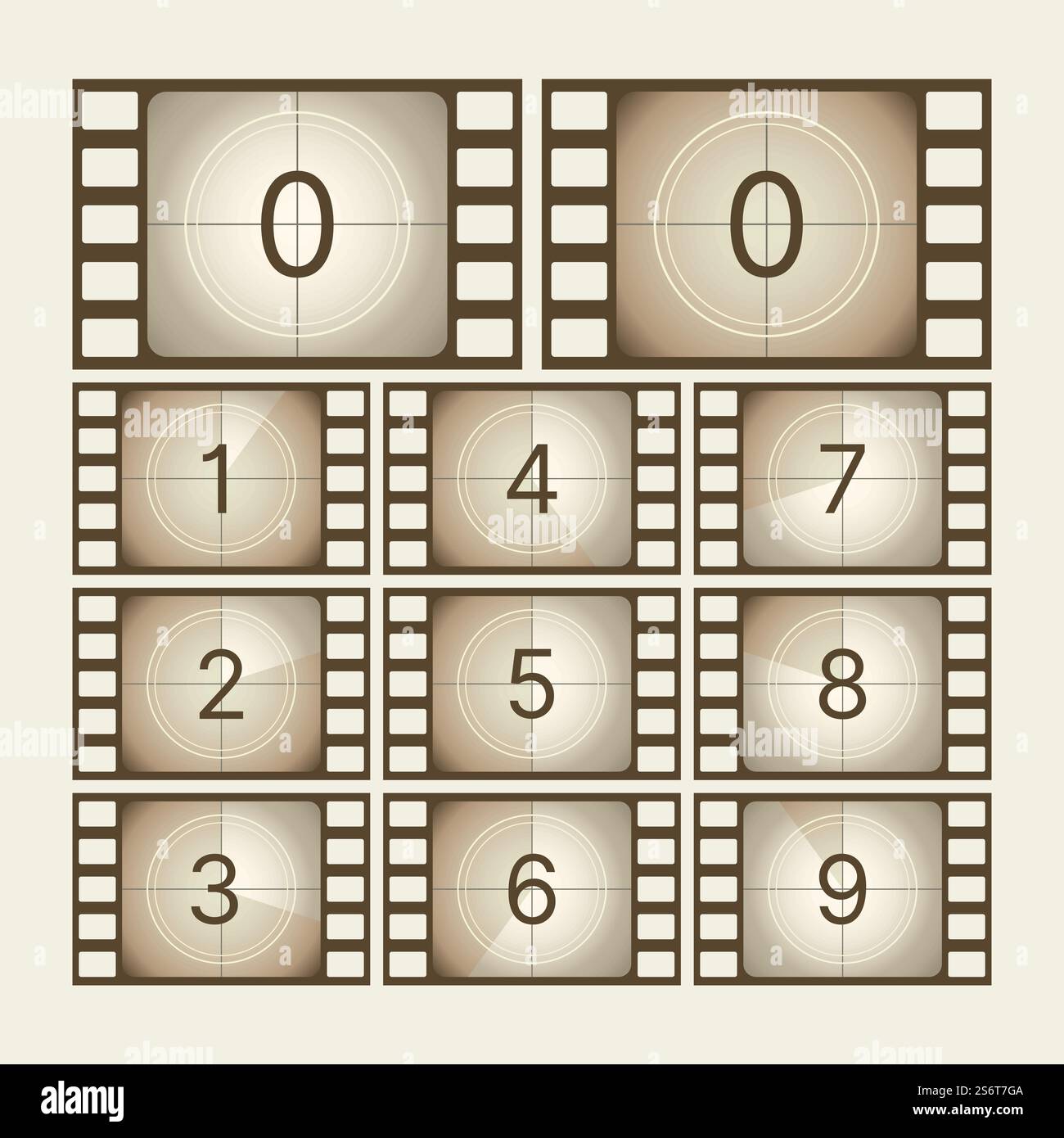Cinema countdown. Retro movie scratch tape with numbers screen frames ...