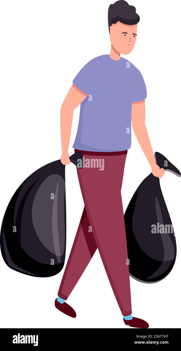 Take out garbage bag icon cartoon vector. Company cleaner. Domestic ...