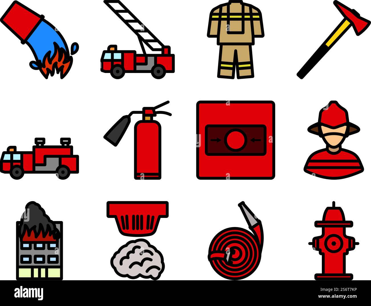 Fire Icon Set. Editable Bold Outline With Color Fill Design. Vector ...