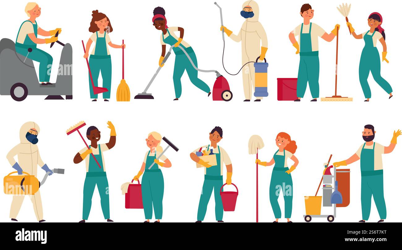 Cleaner workers. Housework girl, cleaning service worker. Cartoon ...