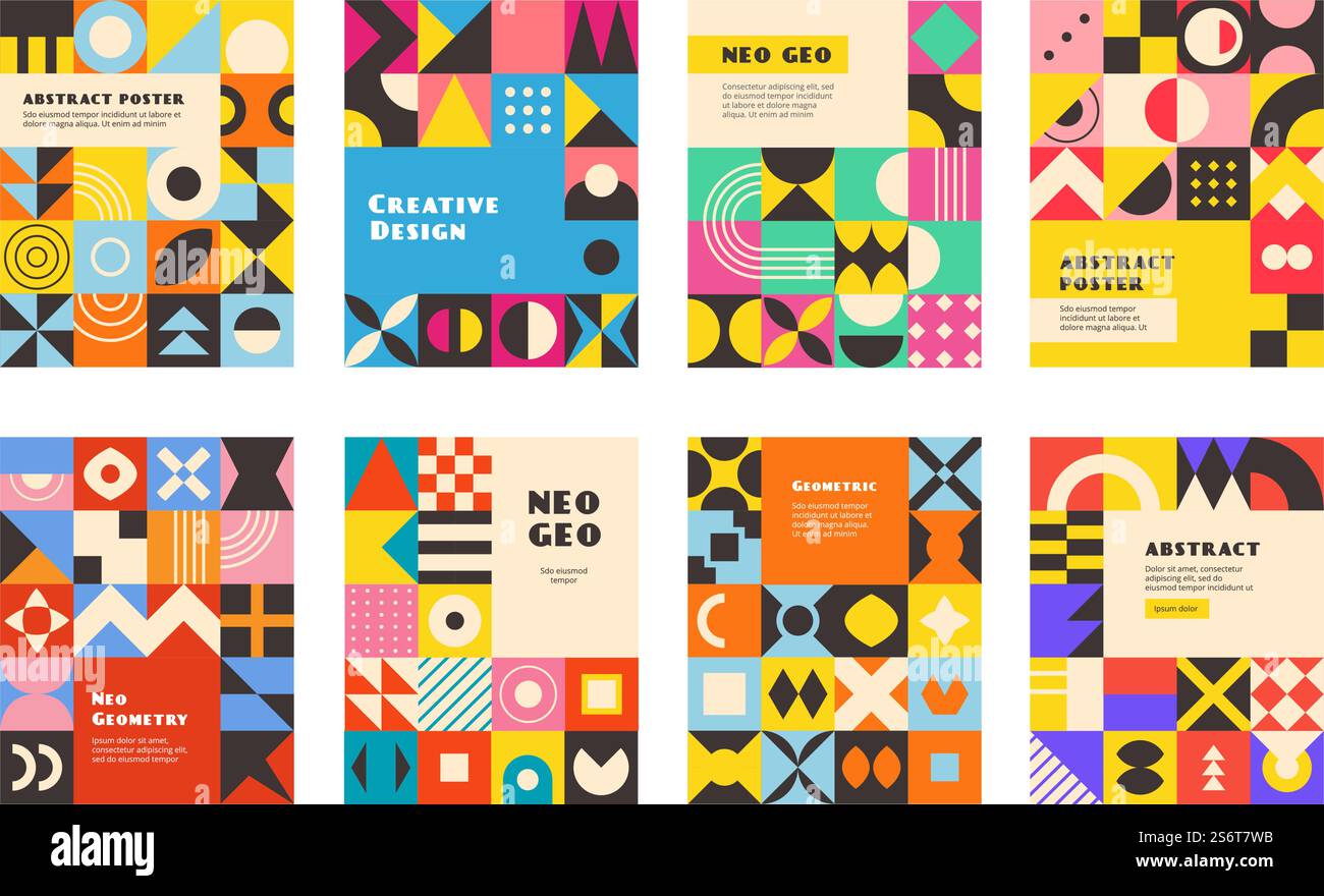 Neo geo geometry. Poster design with abstract style geometry colored ...