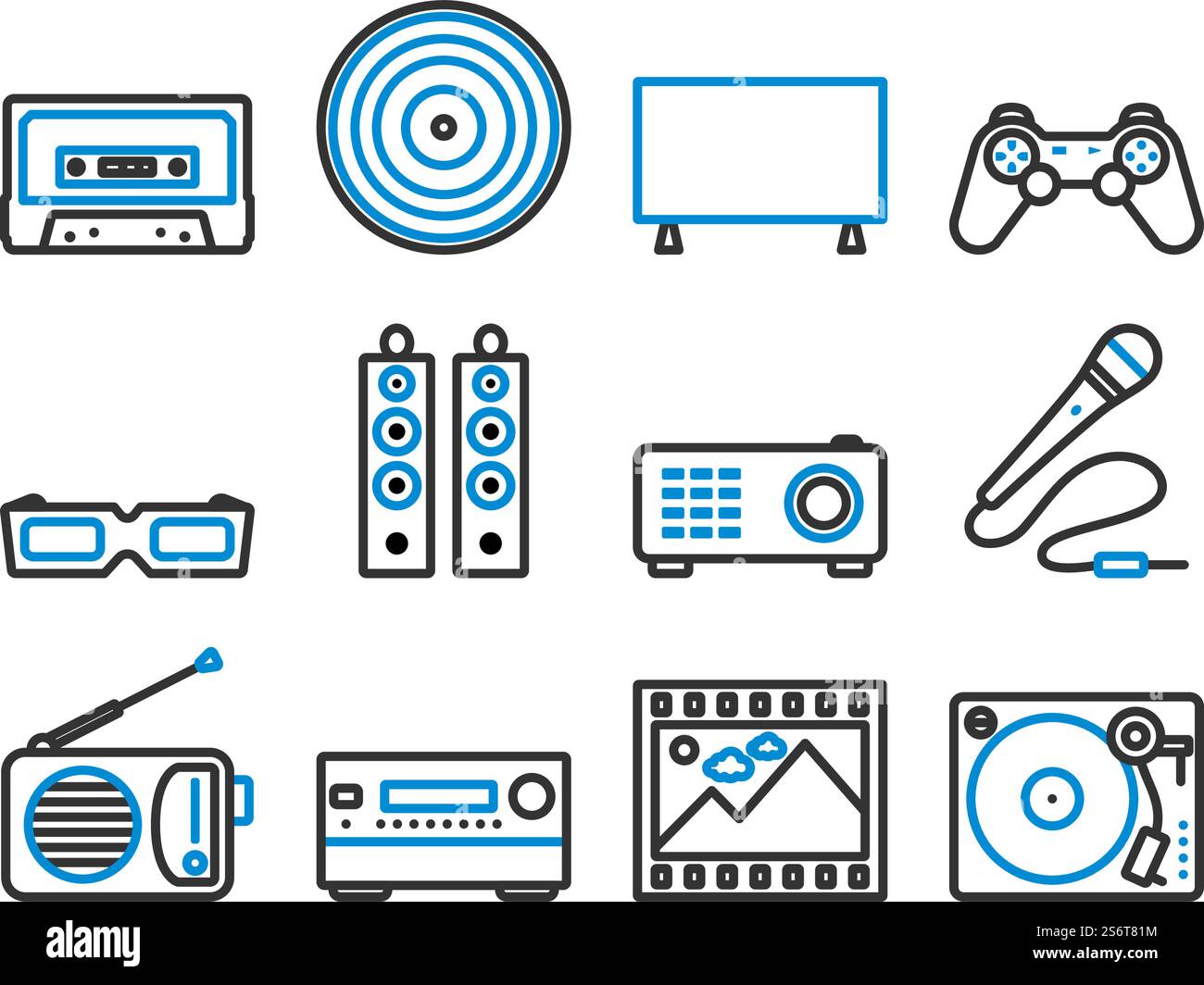 Multimedia Icon Set. Editable Bold Outline With Color Fill Design ...