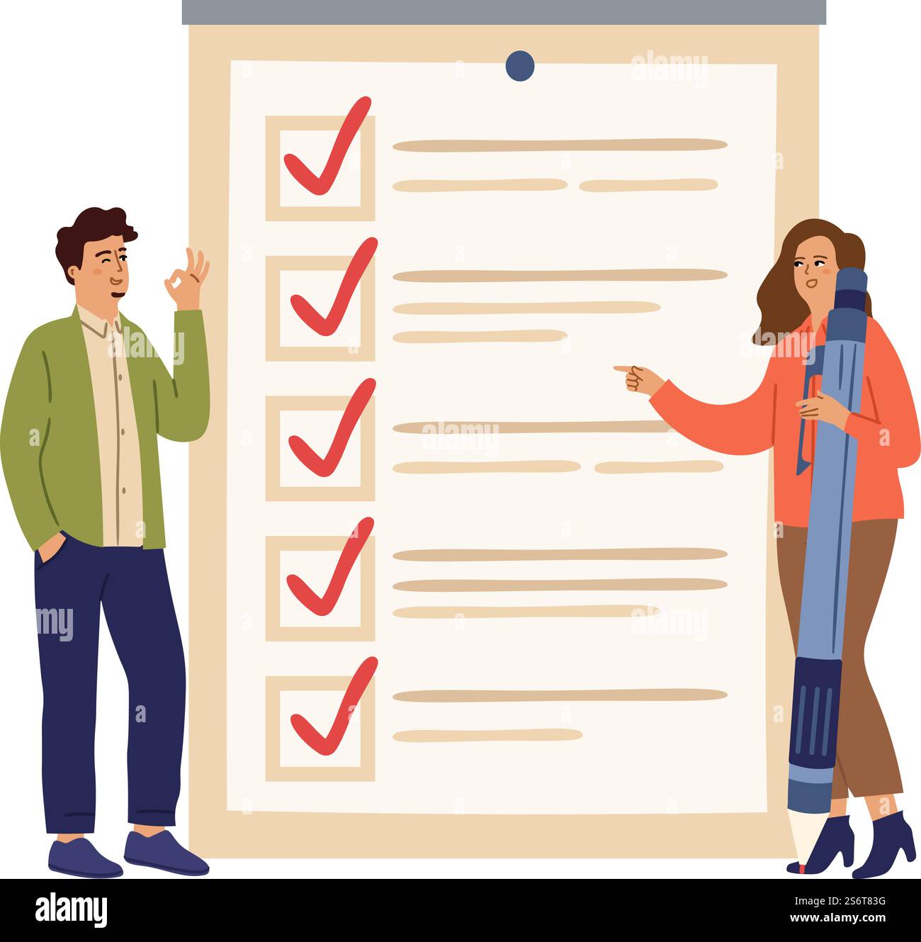 Checklist concept. Successful workers, business people start up task ...