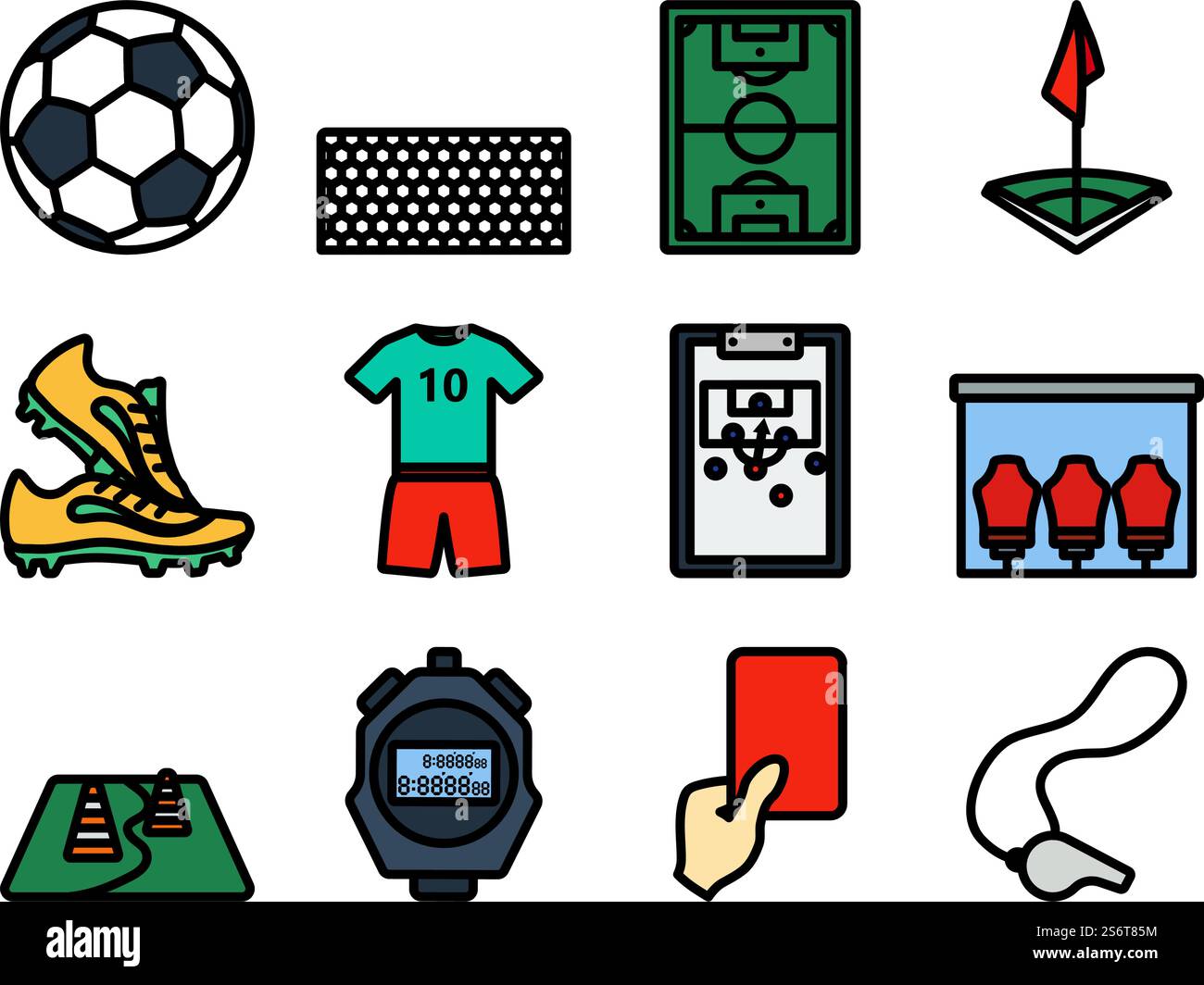 Soccer Icon Set. Editable Bold Outline With Color Fill Design. Vector ...