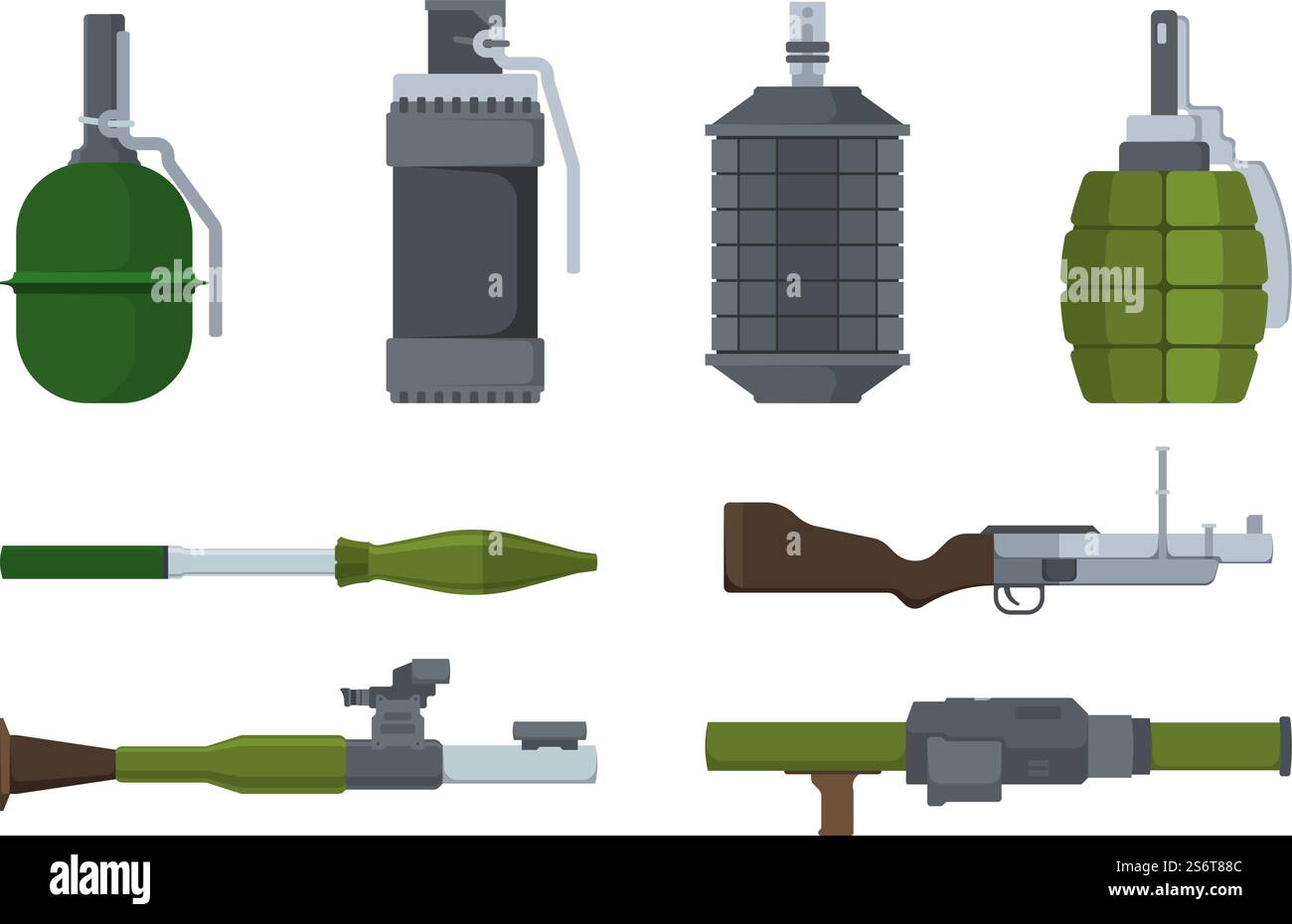 Weapons. Heavy artillery military items grenade launchers bazookas ...